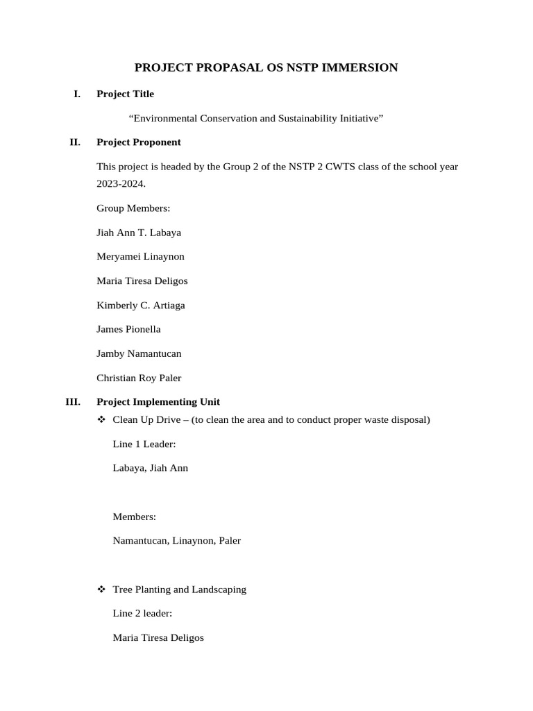 Project Propasal Os NSTP Immersion | PDF | Sustainability | Social Science
