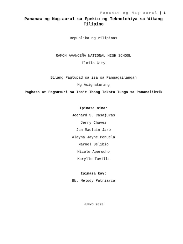 Pananaliksik Filipino Final Docs Pdf