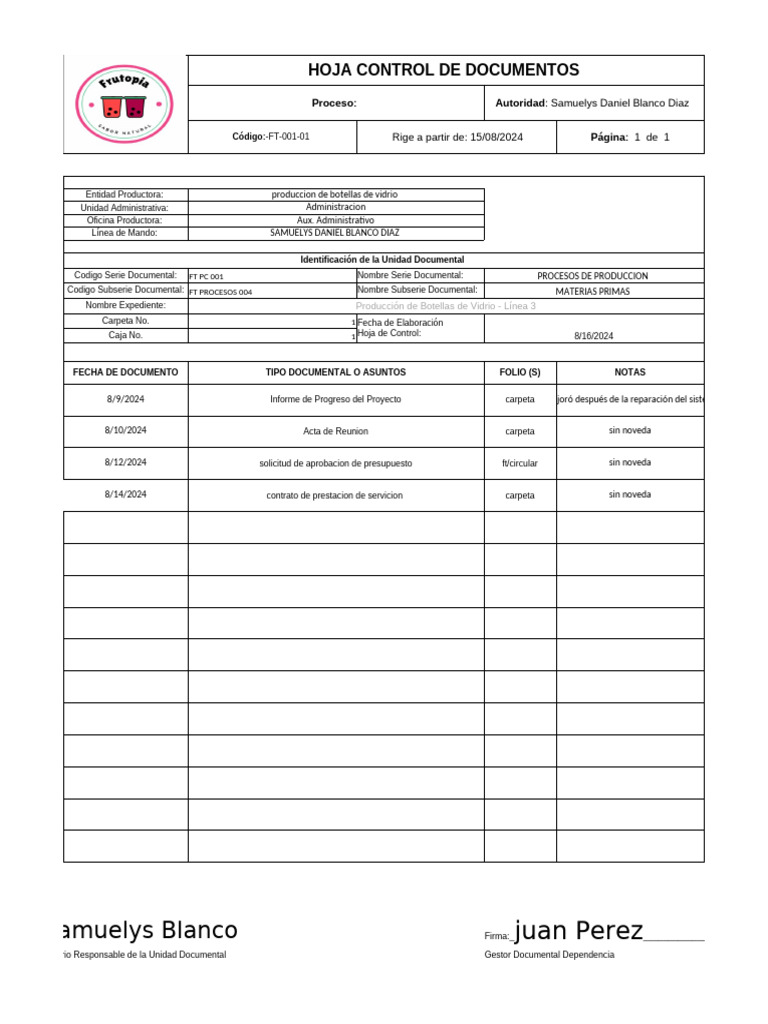Formato Hoja Control De Documentos Serap Ft 039 Jolan V07 Pdf 3929