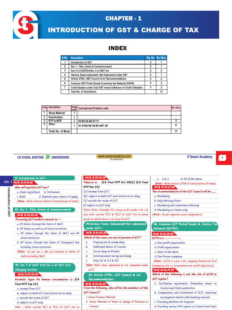 Chapter 1 Introduction of GST - MCQs | PDF