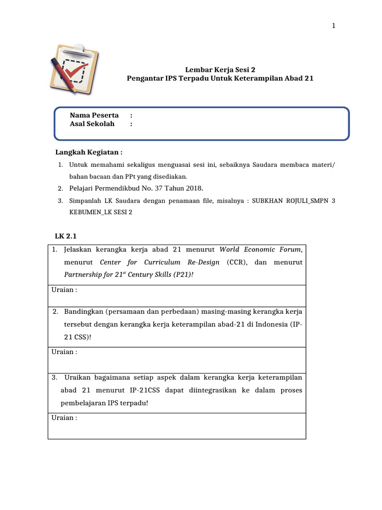 LK 2 Pengantar Ips Terpadu Utk Keterampilan Abad 21 | PDF