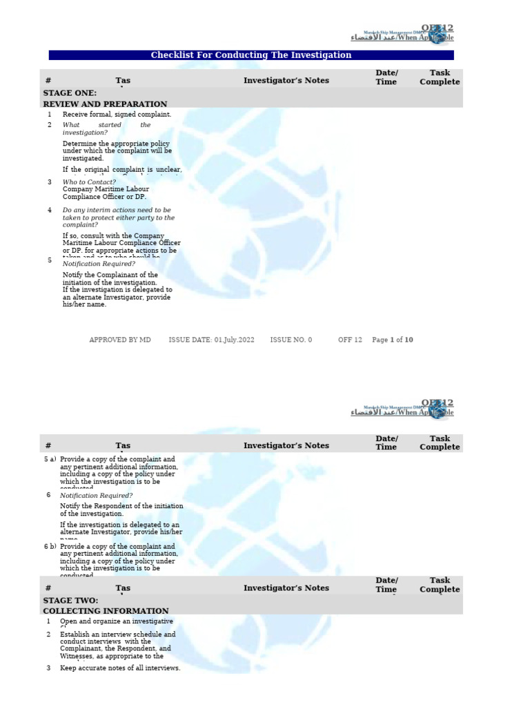 OFF 12 - Checklist For Conducting The Investigation | PDF