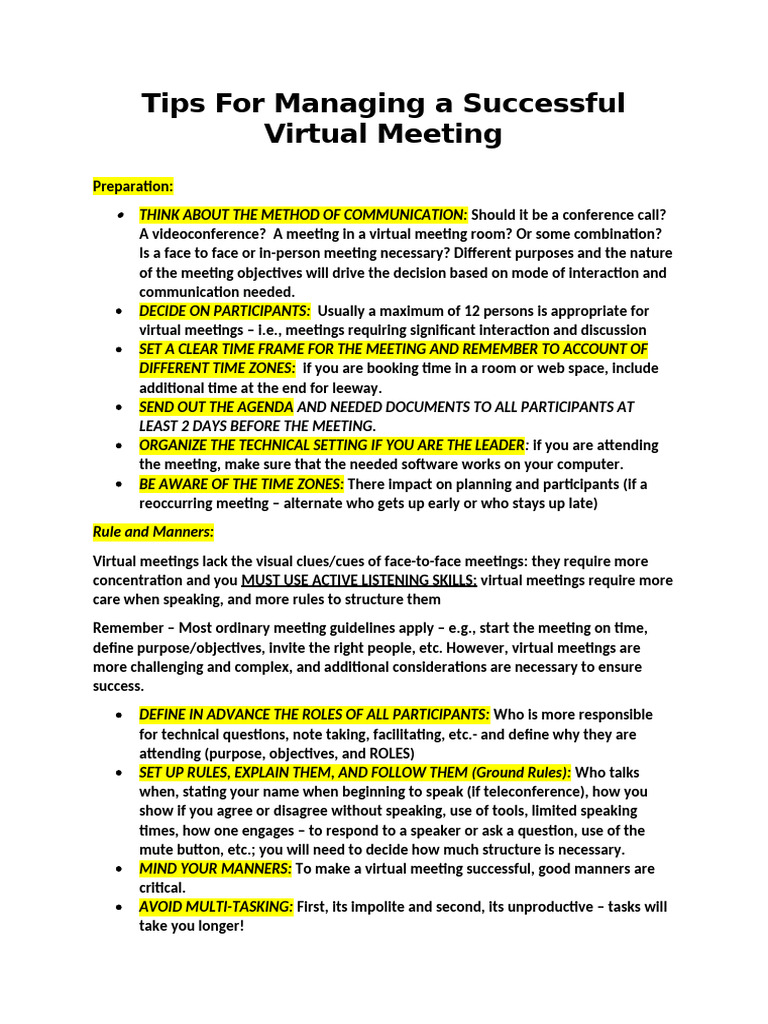 Virtual Meeting Etiquette Tips | PDF | Nonverbal Communication ...