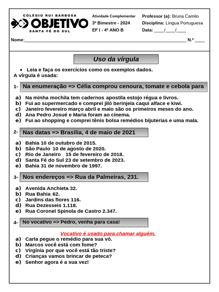 Uso da Vírgula em Língua Portuguesa | PDF