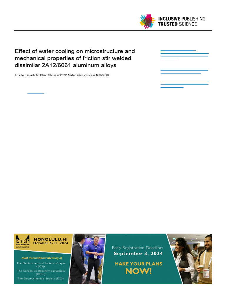Effect of Water Cooling On Microstructure and Mechanical Properties of Friction Stir Welded ...