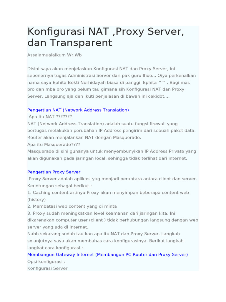 Konfigurasi Nat Proxy Server | PDF