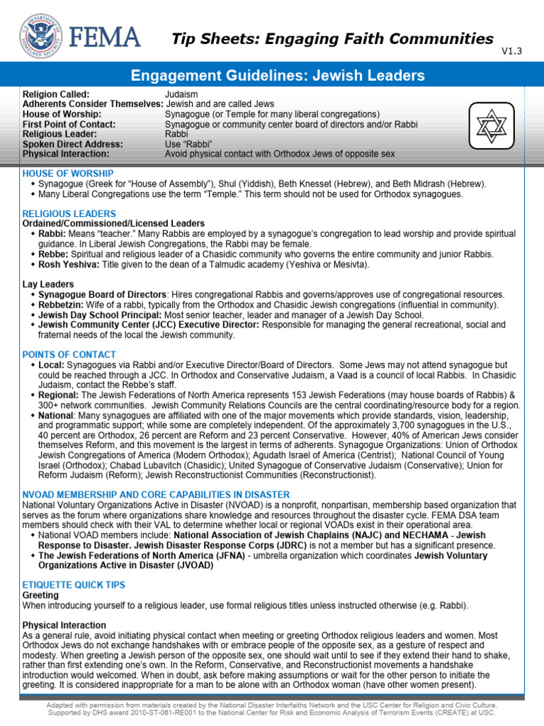 Fema Faith-Communities Jewish-Leaders 1 | PDF | Rabbi | Shabbat