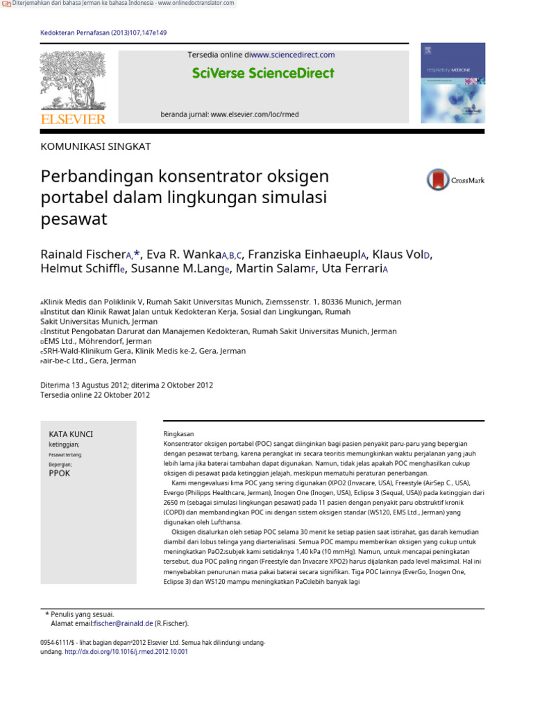 Comparison of Portable Oxygen Concentrators in A Simulated Airplane ...
