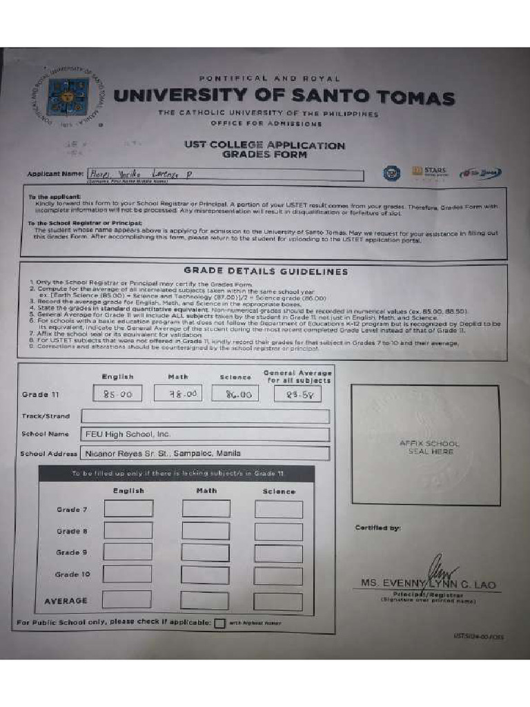 UST Grade Form Compressed | PDF
