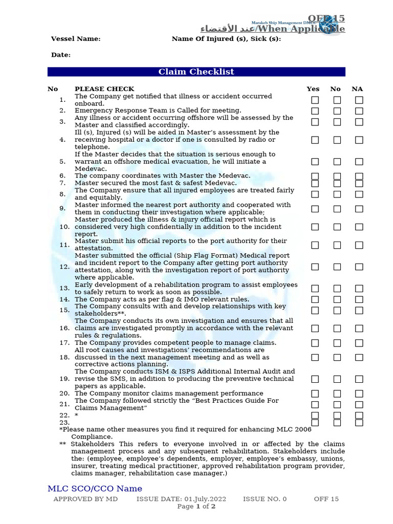 OFF 15 - Claim Checklist - Office | PDF