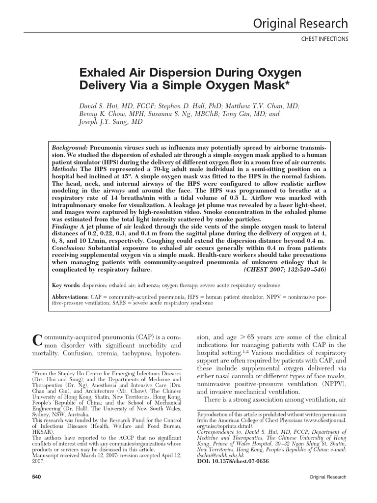 Exhaled Air Dispersion During Oxygen | PDF