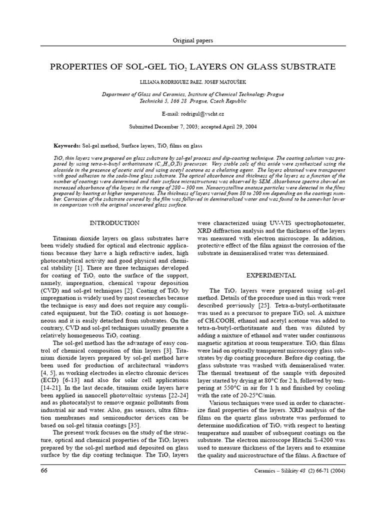 Properties of Sol-Gel Tio Layers On Glass Substrate | PDF