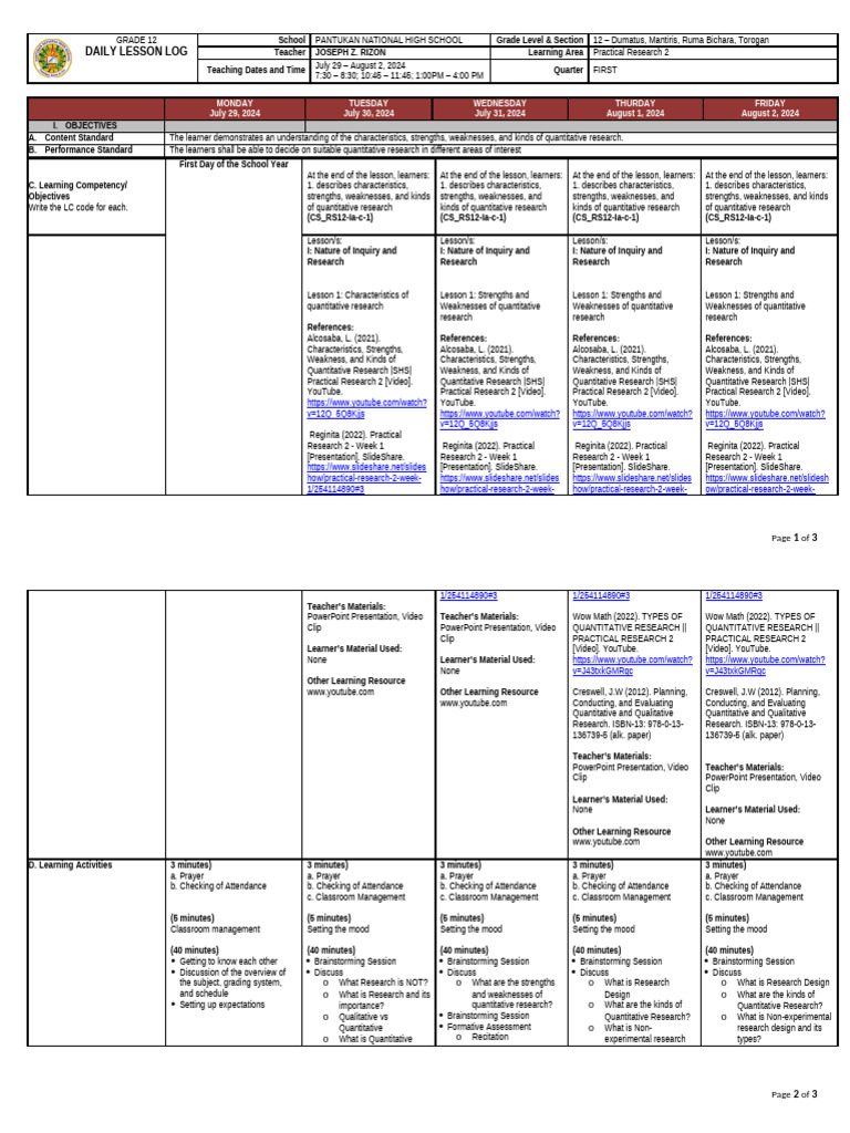 Grade 12 Research Lesson Plan | PDF | Cognitive Science | Education Theory