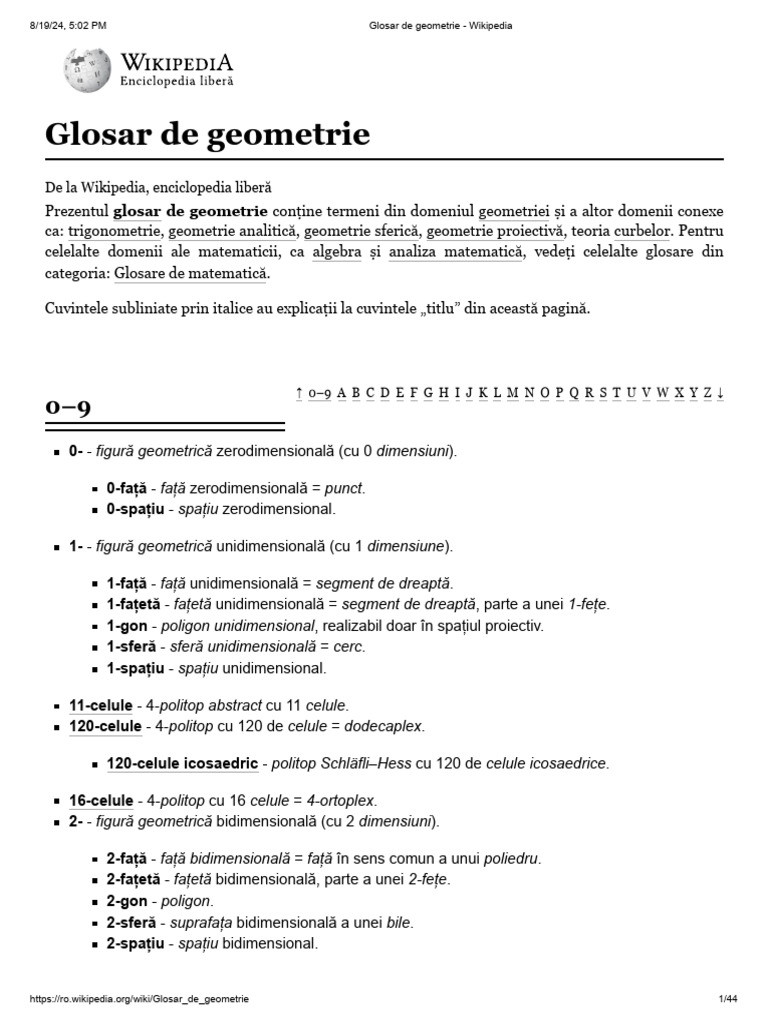 Glosar de Geometrie - Wikipedia | PDF