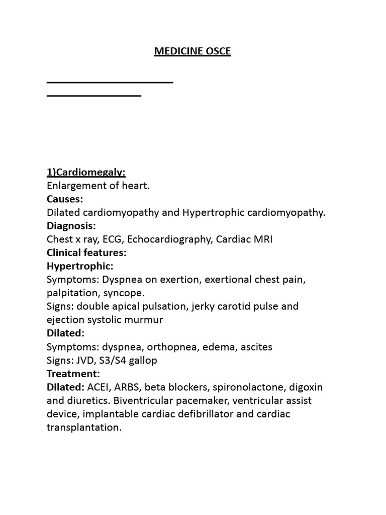 Final Year Medicine Osce Points | PDF