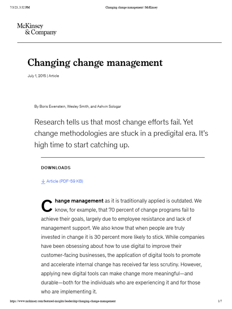 Changing Change Management - McKinsey | PDF