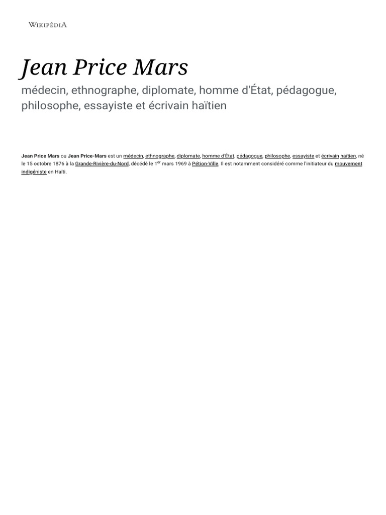 Jean Price Mars - Wikipédia | PDF