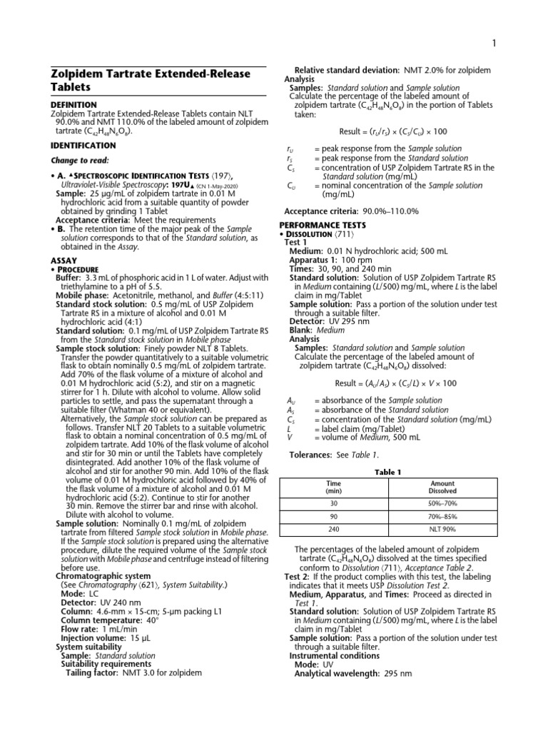 Zolpidem Tartrate Extended Release Tablets Pdf