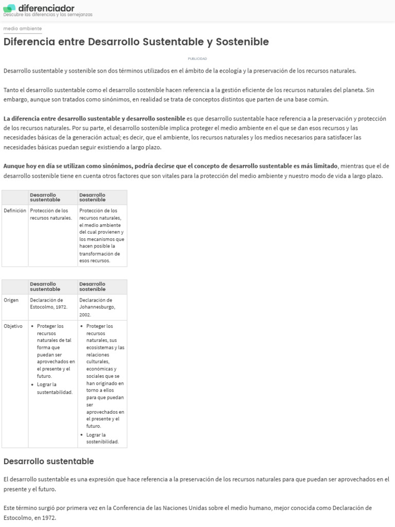 Diferencia Entre Desarrollo Sustentable y Sostenible - Diferenciador | PDF