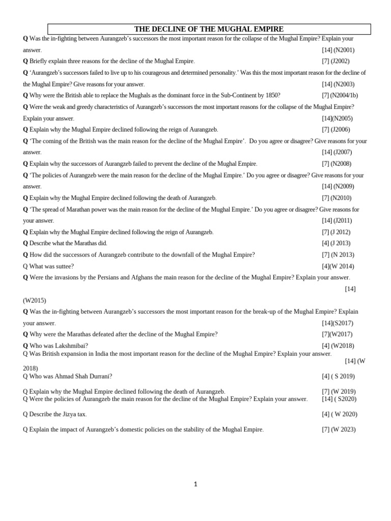 Decline of Mughal Empire | PDF