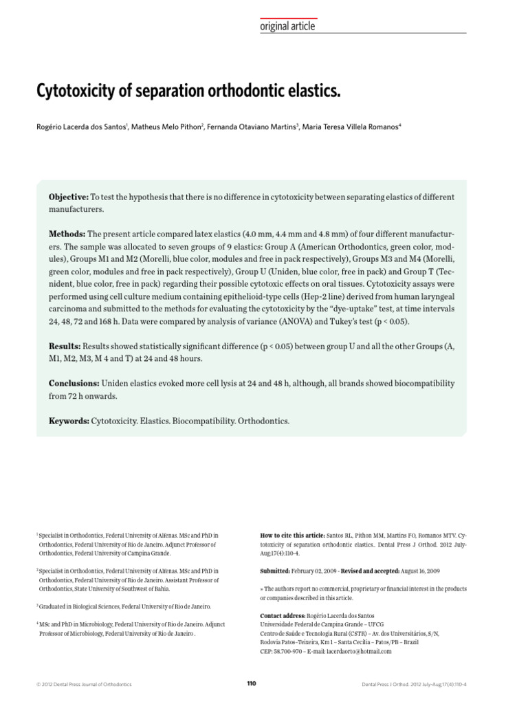 Cytotoxicity of Separation Orthodontic Elastics | PDF