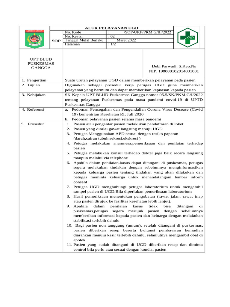 Sop Alur Pelayanan Ugd | PDF