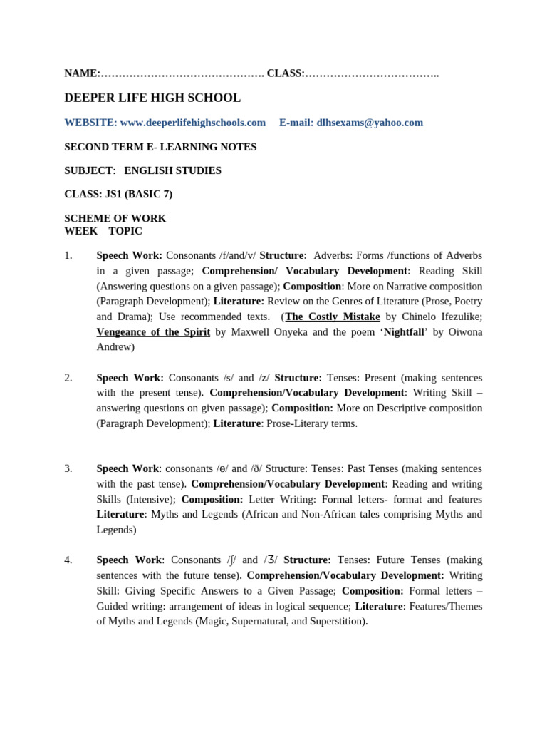 Basic 7 Second Term English Lang. | PDF