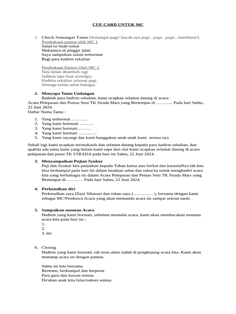 Cue Card Untuk MC | PDF