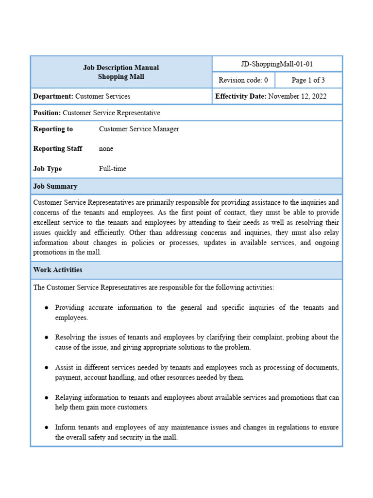 Job Description Sample | PDF