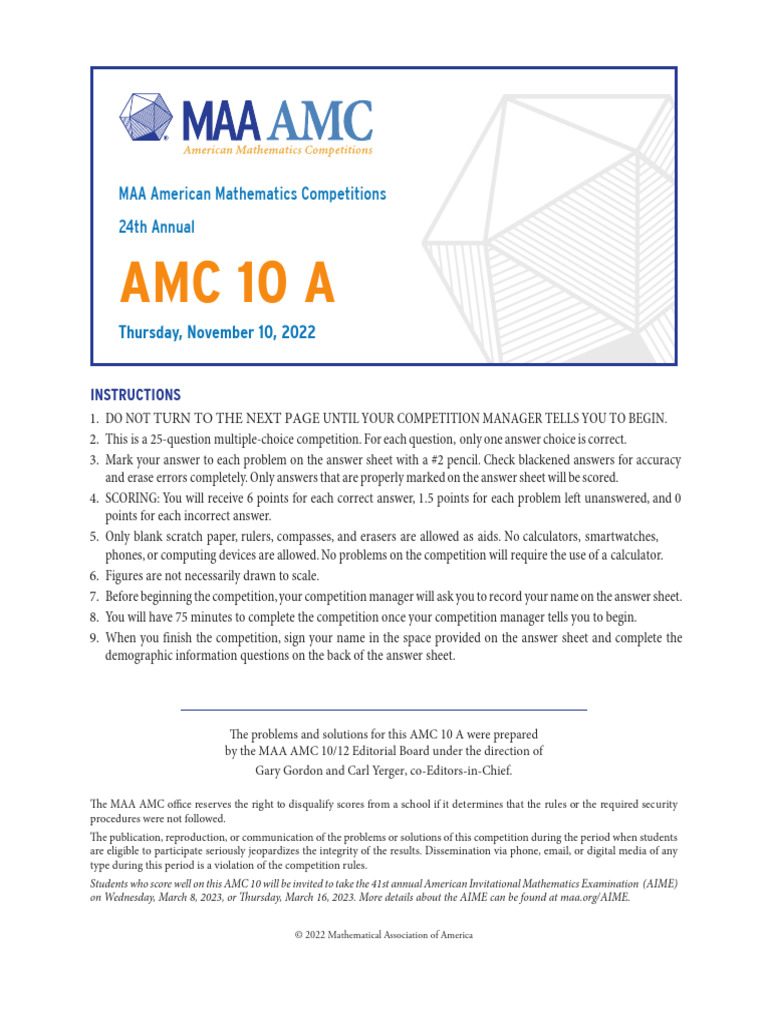 2022 AMC 10A Problems | PDF
