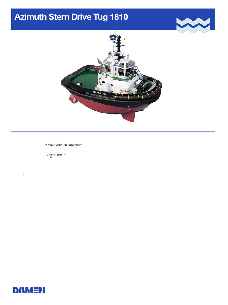 Damen Azimuth Stern Drive Tug 1810 | PDF | Tugboat | Deck (Ship)