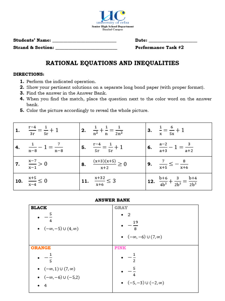 PT#2 Rational Equation and Inequalities-1 | PDF