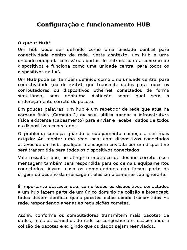 Configuração e Funcionamento Hub | PDF