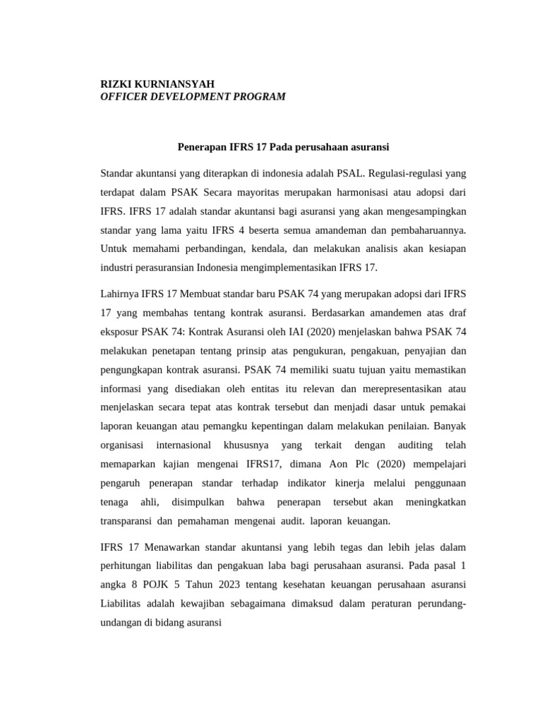 Penerapan PSAK 74 Dan IFRS 17 Pada Perusahaan Asuransi | PDF