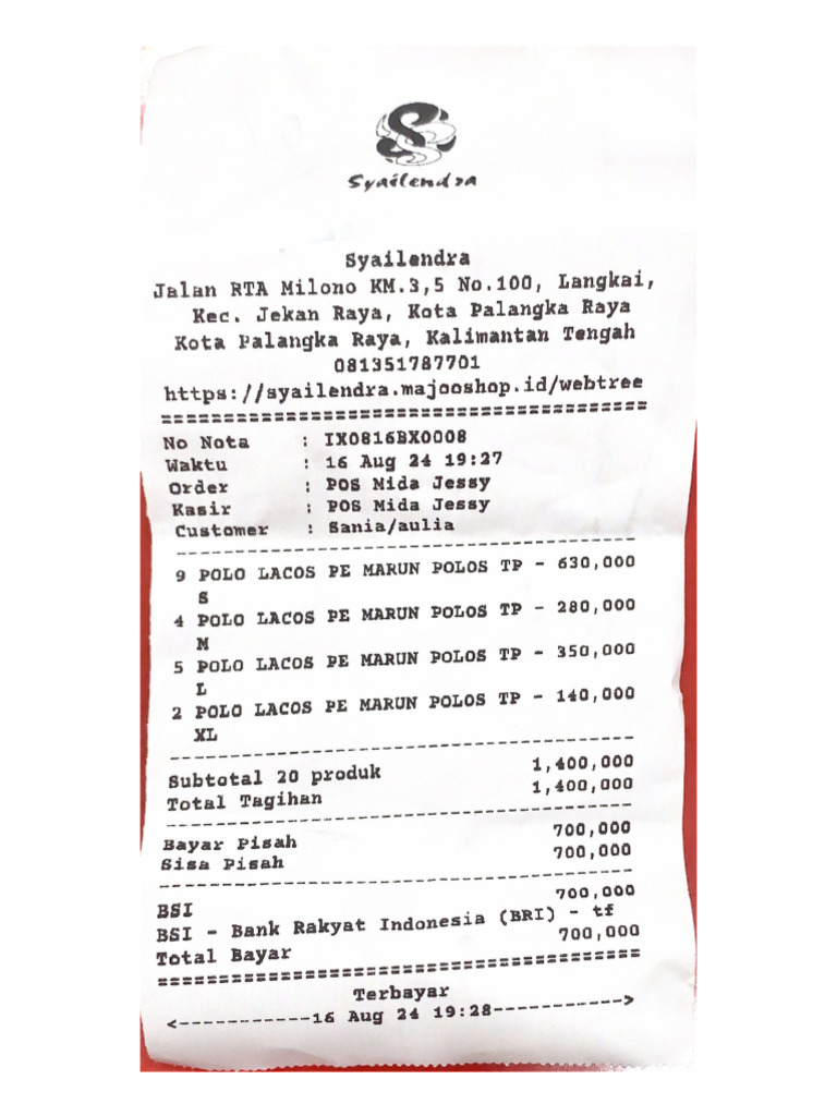 Nota Baju Kaoshsjs | PDF