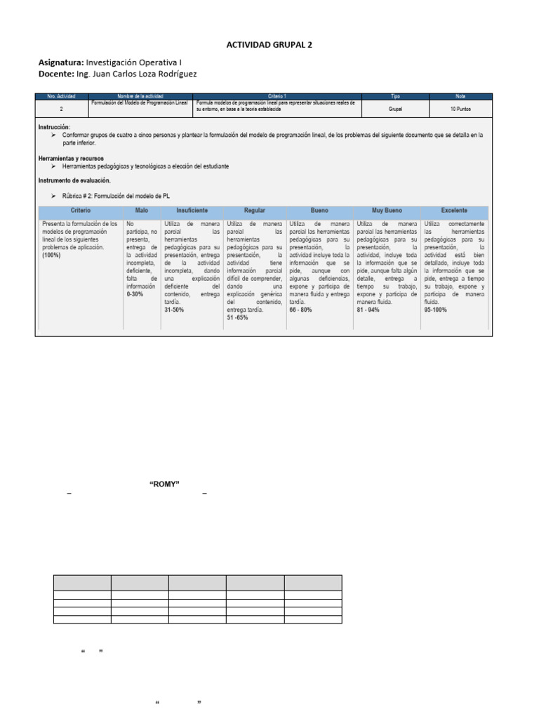 Actividad Grupal 2 Formulacion Del Modelo de PL | PDF