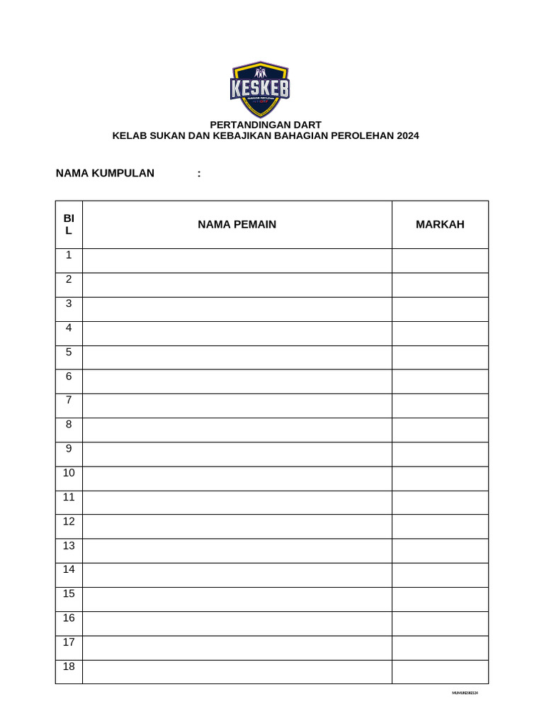 Markah Pertandingan Dart 2024 | PDF | Olahraga & Rekreasi