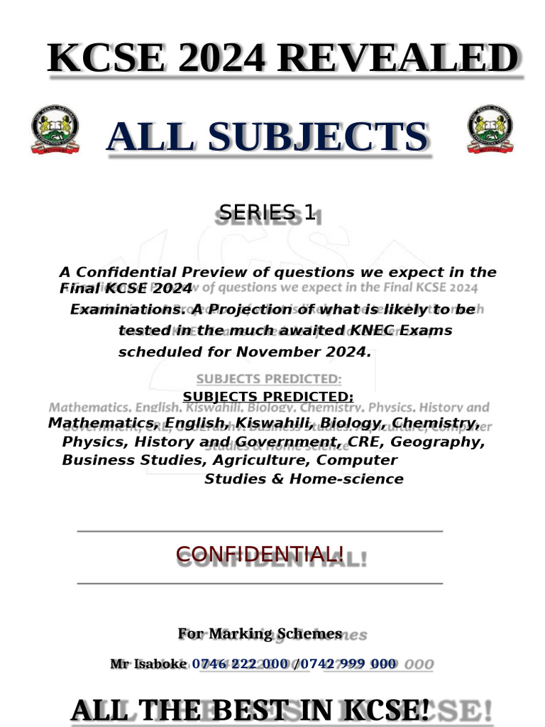 Kcse 2024 Revealed Exams s1 | PDF Kcse 2024 Revealed Exams s1 | PDF