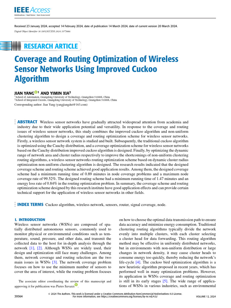 Coverage And Routing Optimization Of Wireless Sensor Networks Using Improved Cuckoo Algorithm