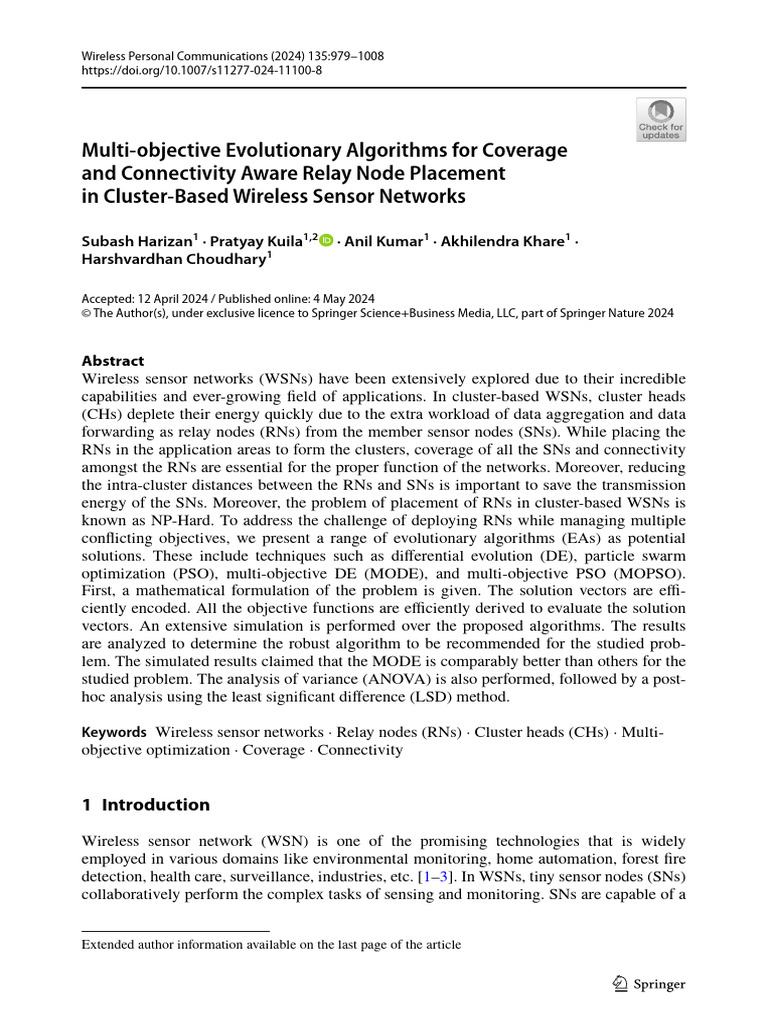 Multi Objective Evolutionary Algorithms For Coverage and Connectivity ...