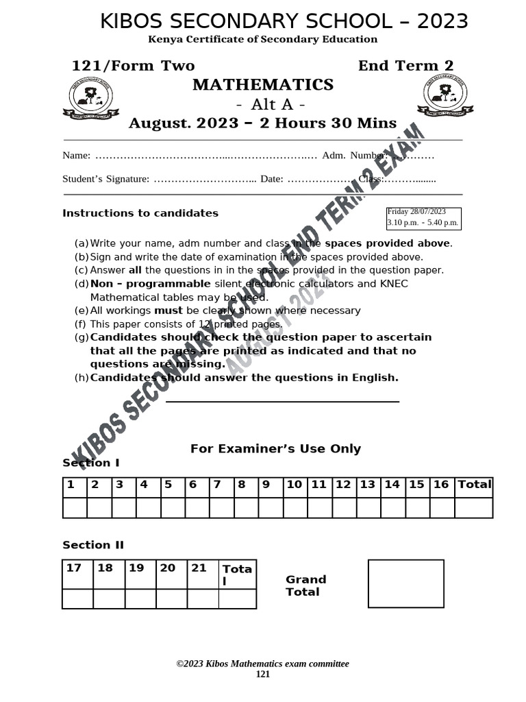 Form 2 End Term 2 2023 | PDF