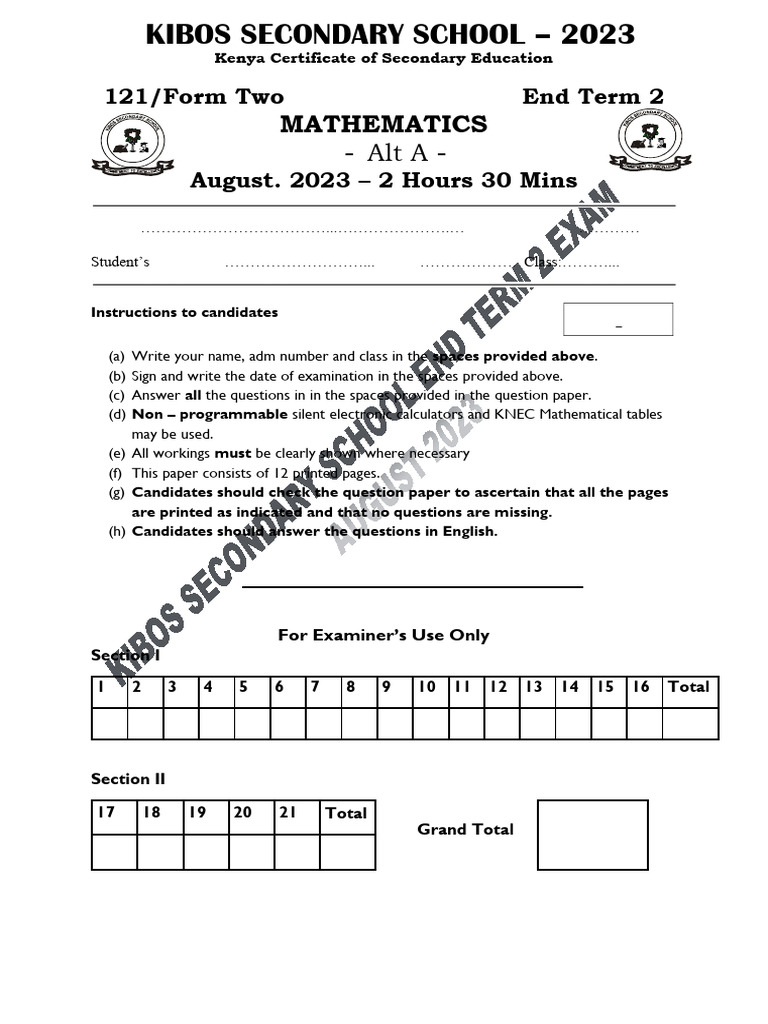 Form 2 End Term 2 2023 | PDF