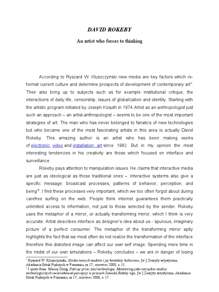 David Rokeby | Download Free PDF | Surveillance | Privacy