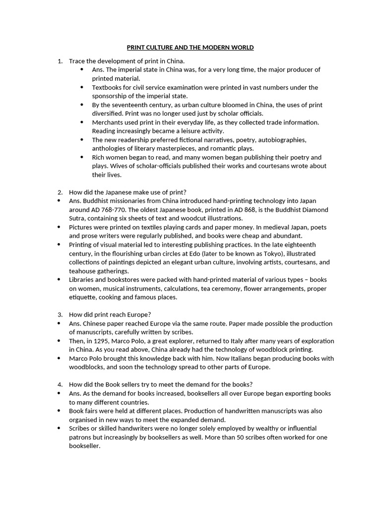 Print Culture and The Modern World Notes | PDF