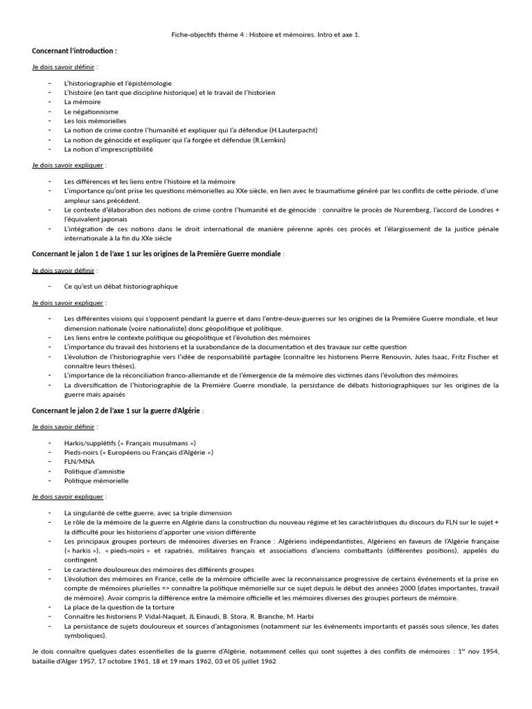 Fiche Objectifs Intro Et Axe 1 | PDF