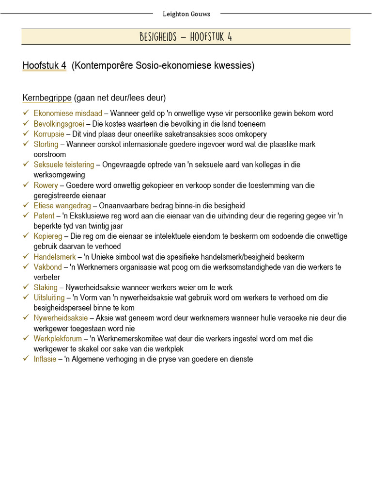 Besigheids - Hoofstuk 4 | PDF