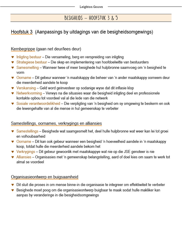 Besigheids - Hoofstuk 3 & 5 | PDF
