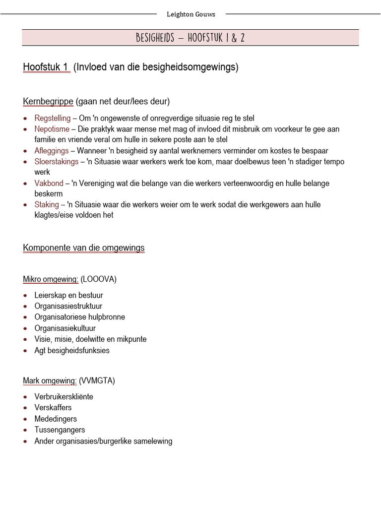 Besigheids - Hoofstuk 1 & 2 | PDF