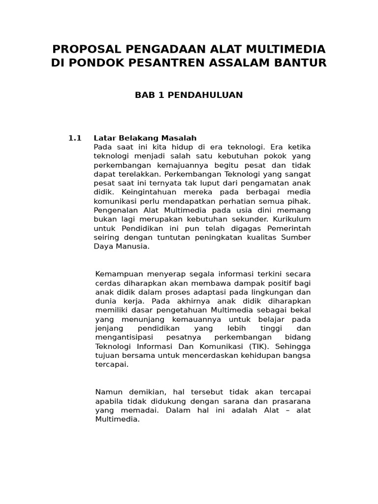 Proposal Pengadaan Alat Multimedia Di Pondok Pesantren Assalam Bantur | PDF