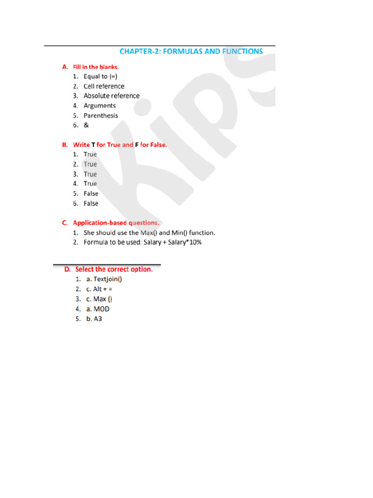 Ch2 Formulas and Function Q.Ans | PDF